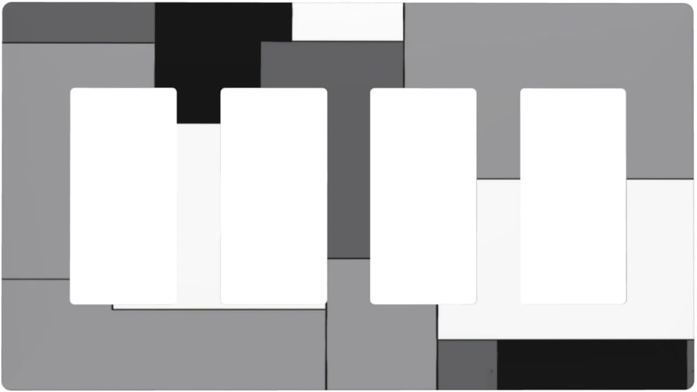 Modern Abstract Geometry White and Black 4 Gang Quad Rocker/GFCI ...