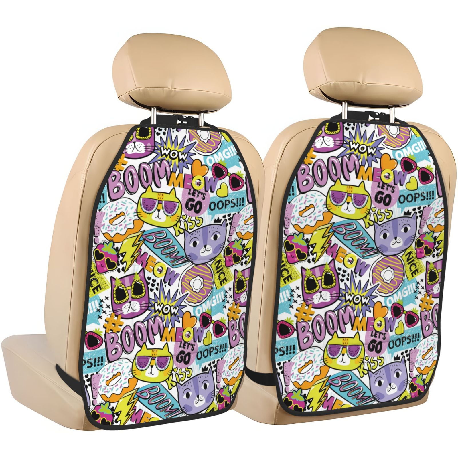 Modern Abstract Glasses Cat Backseat Car Organizer, 2 Pack Kick Mats ...