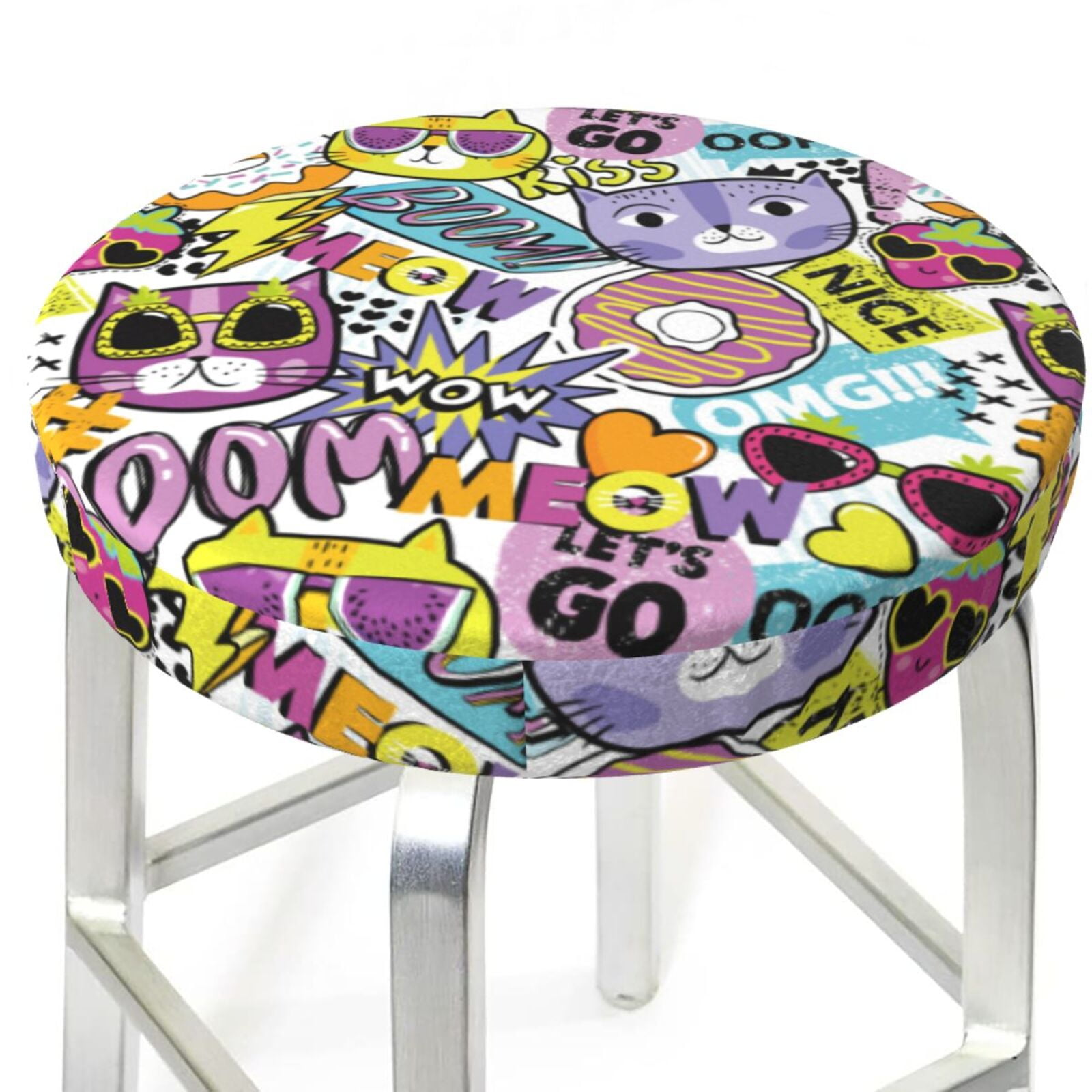 Modern Abstract Glasses Cat Round Bar Stool Covers, Soft Velvet Bar ...