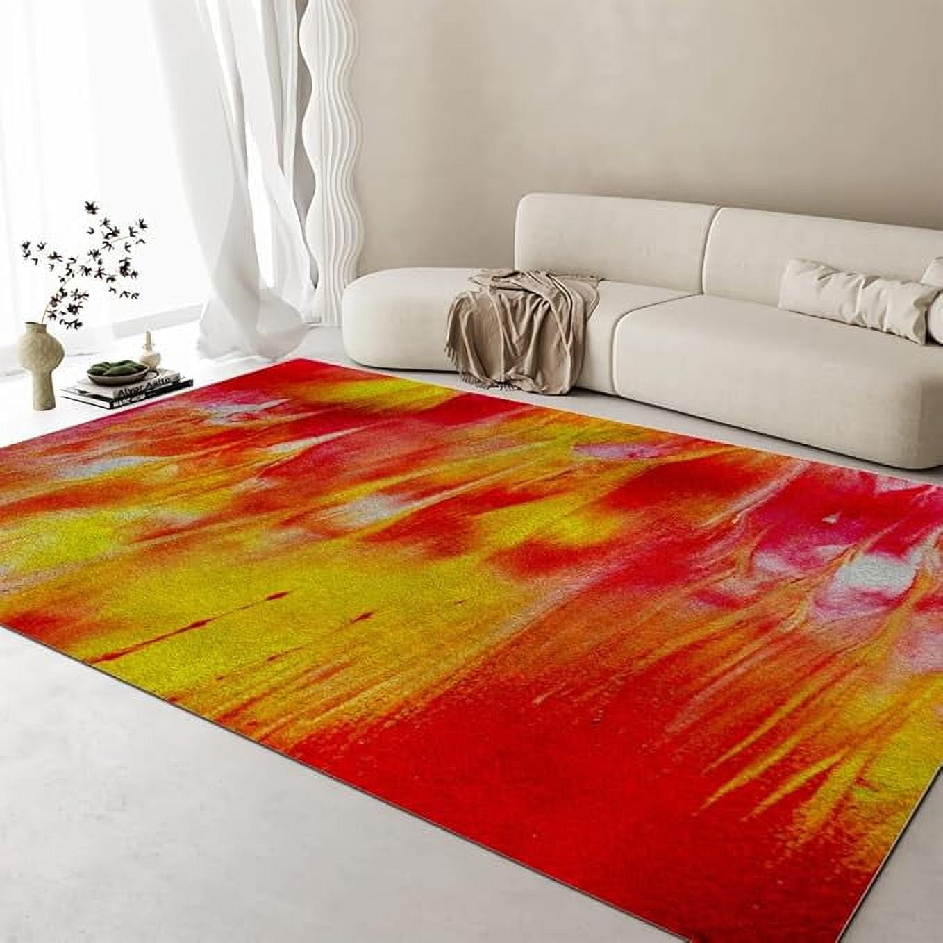 Modern Abstract Gradient Area Rug, Red Yellow Watercolor Living Room ...