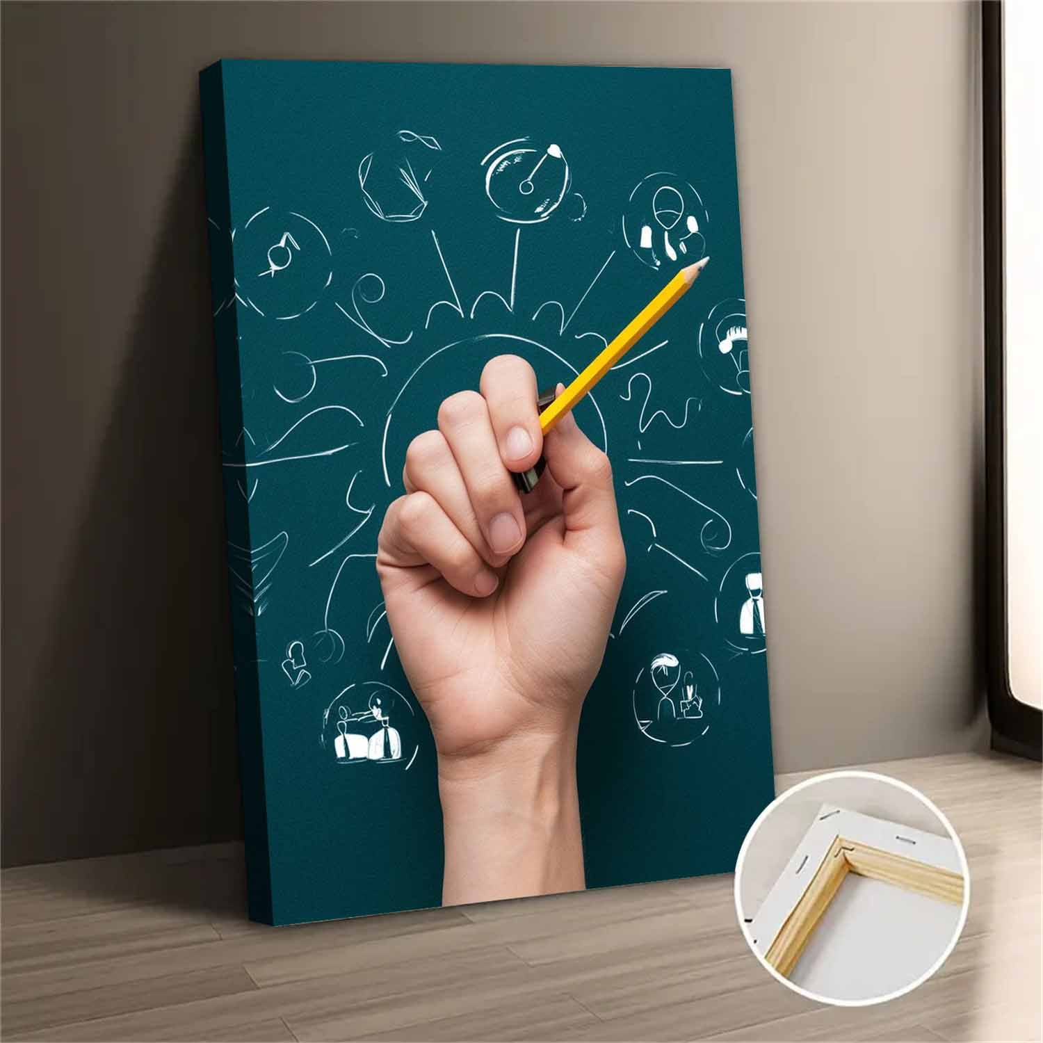 Modern Abstract Hand Holding Pencil Canvas Wall Art For Living Room ...