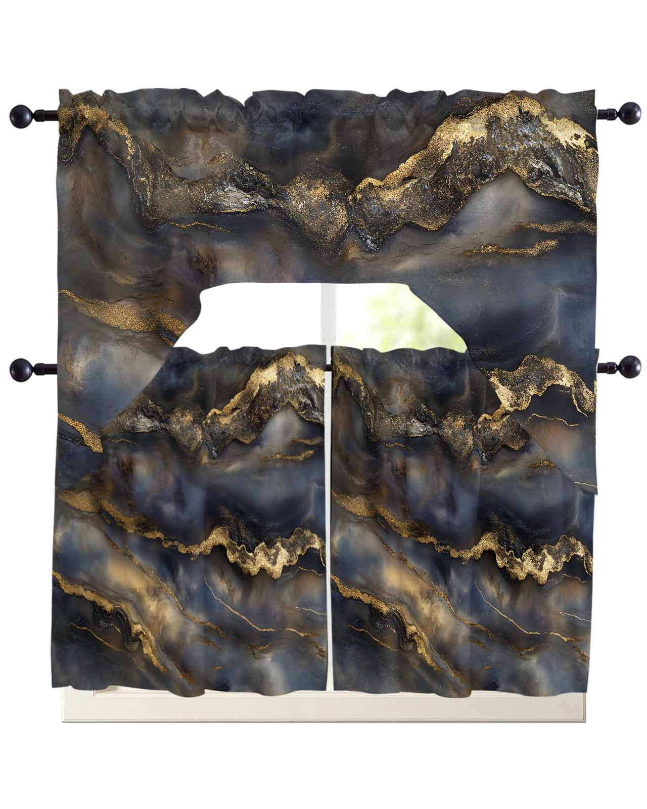 Modern Abstract Kitchen Curtains Sets 36 Inch Length with Valance ...