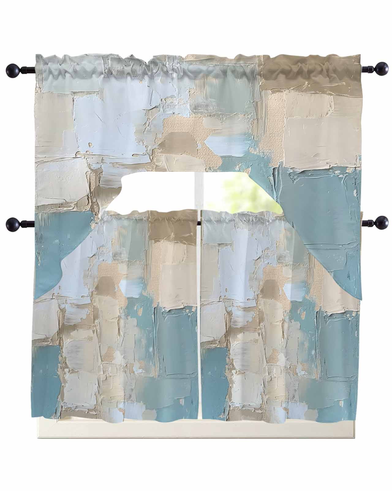 Modern Abstract Kitchen Curtains Swag Valance and Tier Curtains Set 36 ...