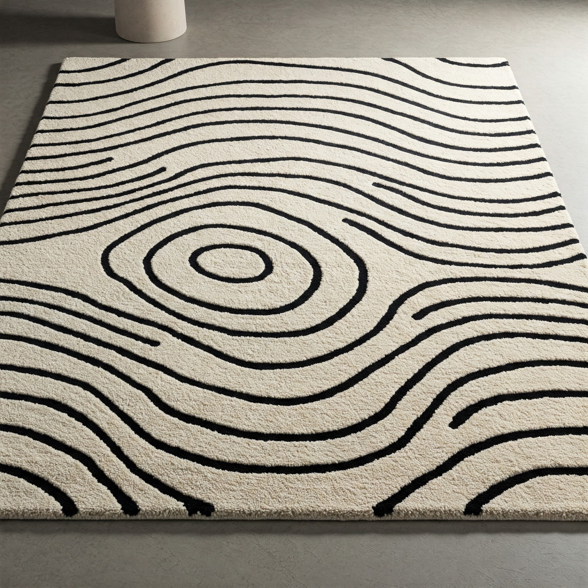 Modern Abstract Line Area Rug – Cream & Black Hand-Tufted Wool Carpet ...