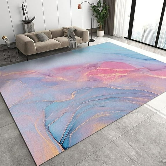 Modern Abstract Luxury Art 3D Carpet, Blue Pink Gold Plated Marble ...