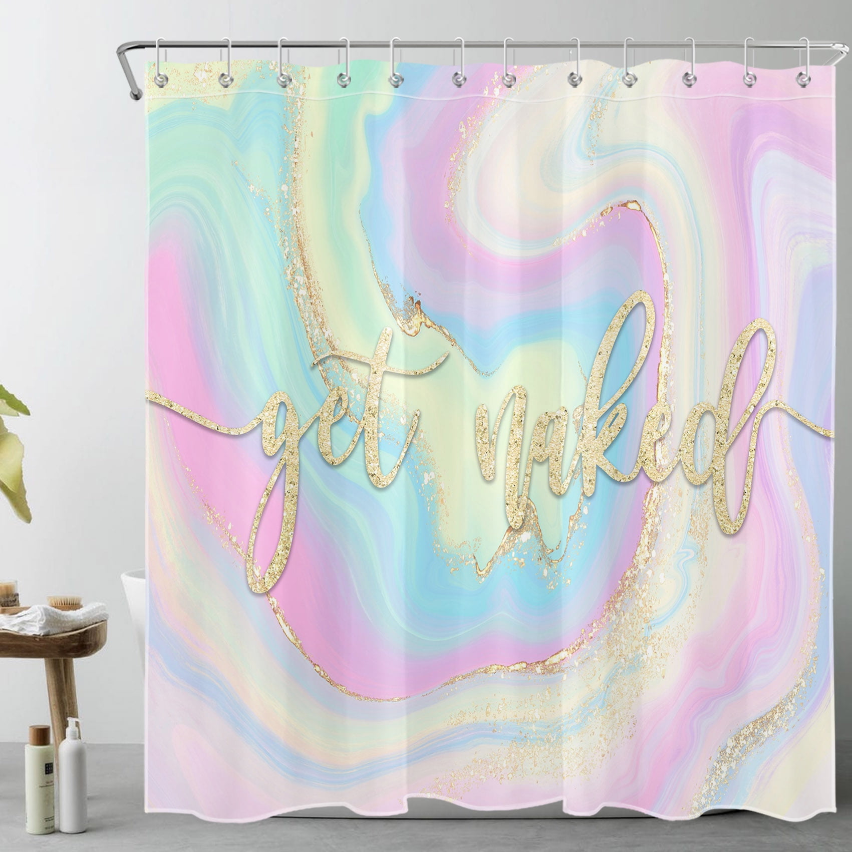 Modern Abstract Marble Shower Curtain for Bathroom, Blue and Gold ...