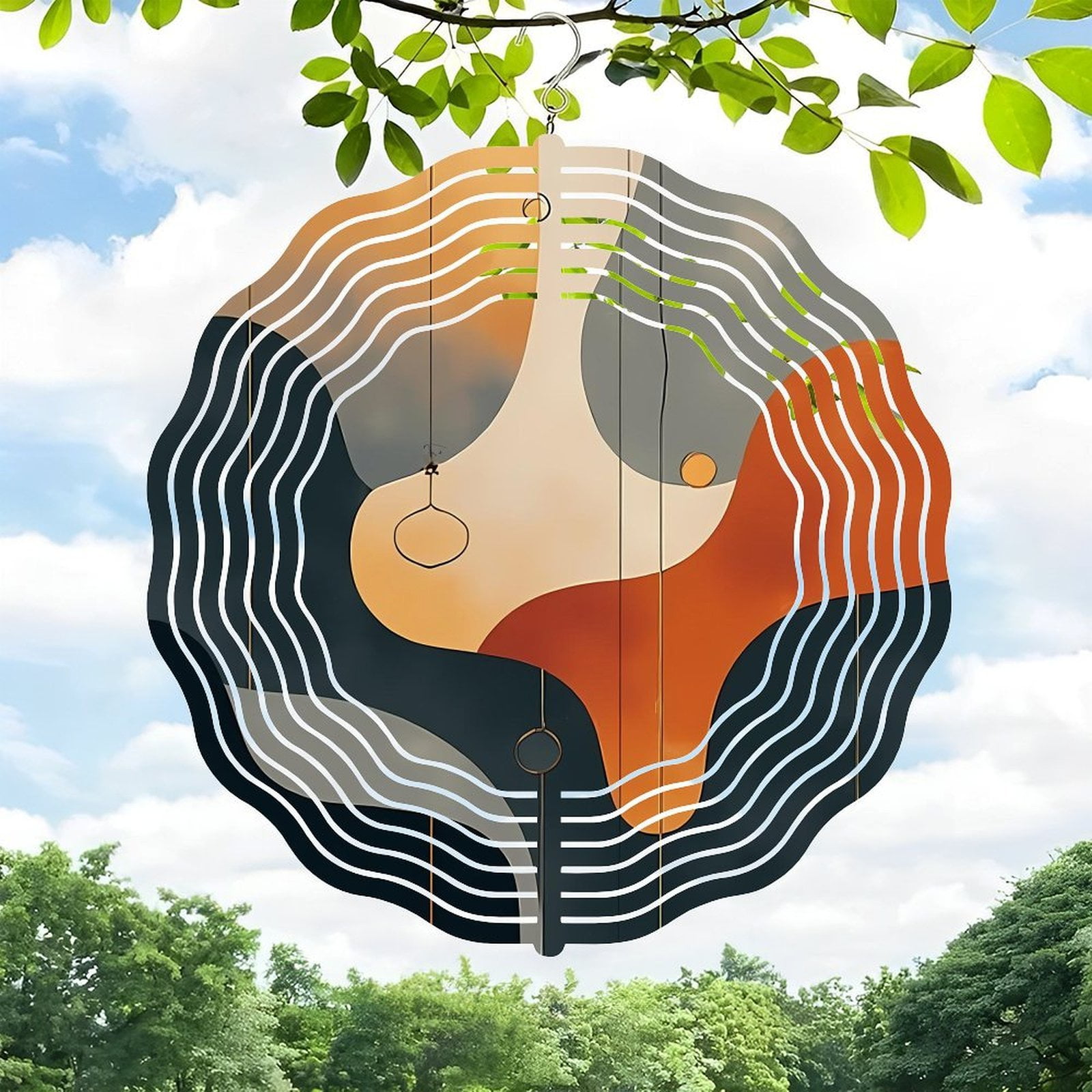 Modern Abstract Metal Hanging Wind Spinner - Wavy Lines & Geometric ...