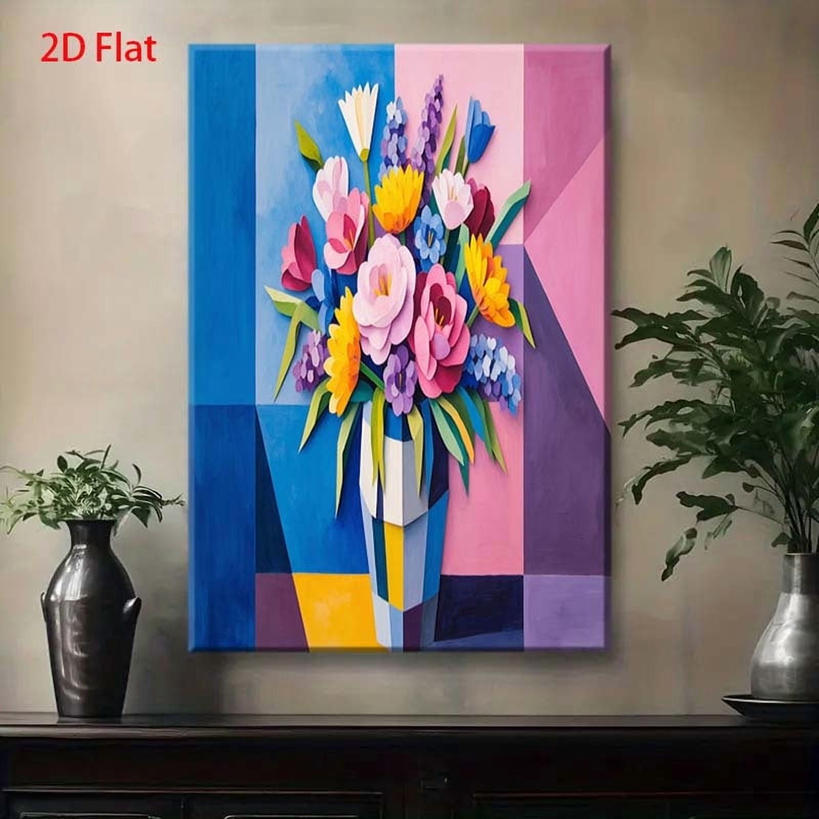 Modern Abstract Multicolor Tulip Flower Wall Art - Pink Blue Purple ...