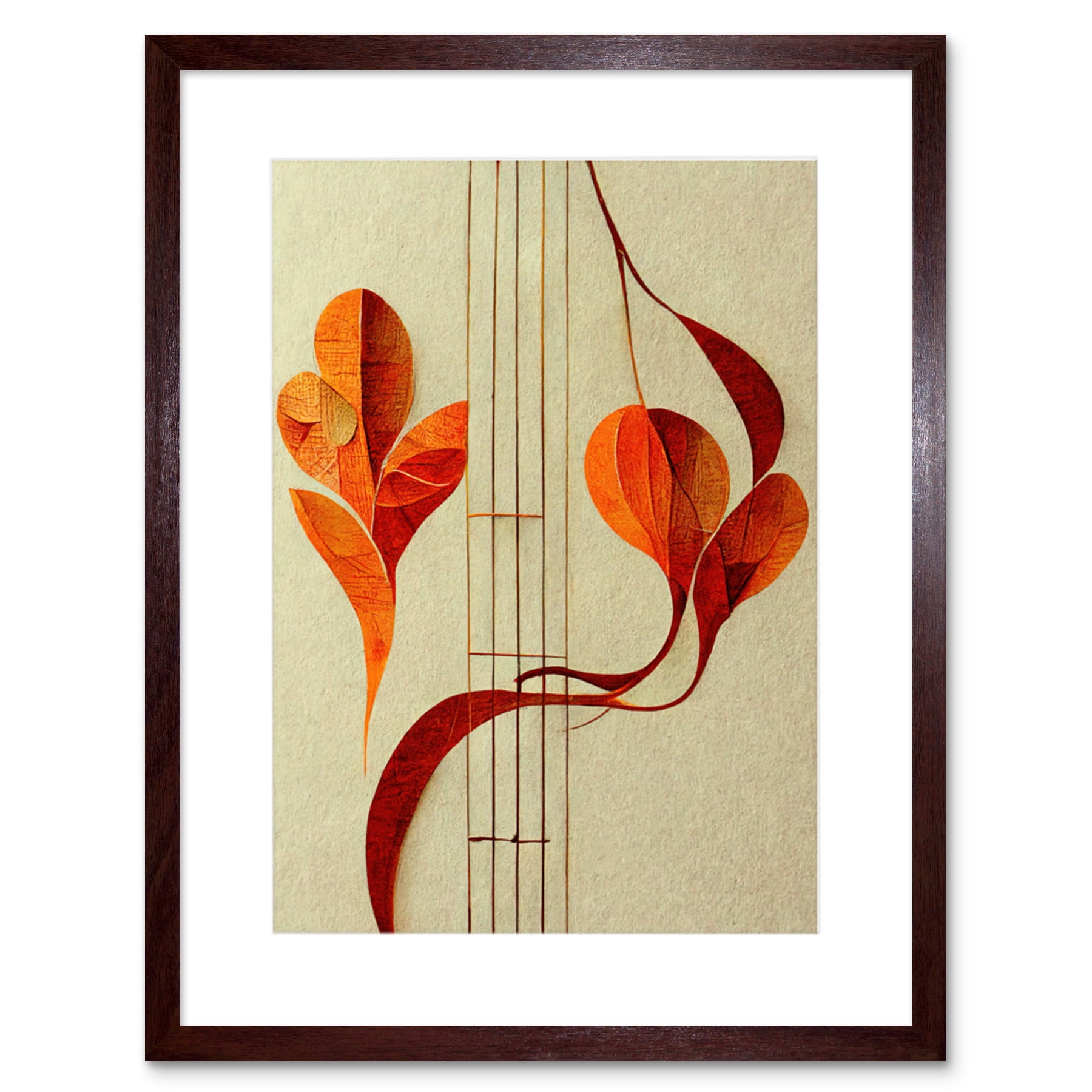 Modern Abstract Orange Autumn Leaf and Musical Notes Music Staff Lines ...