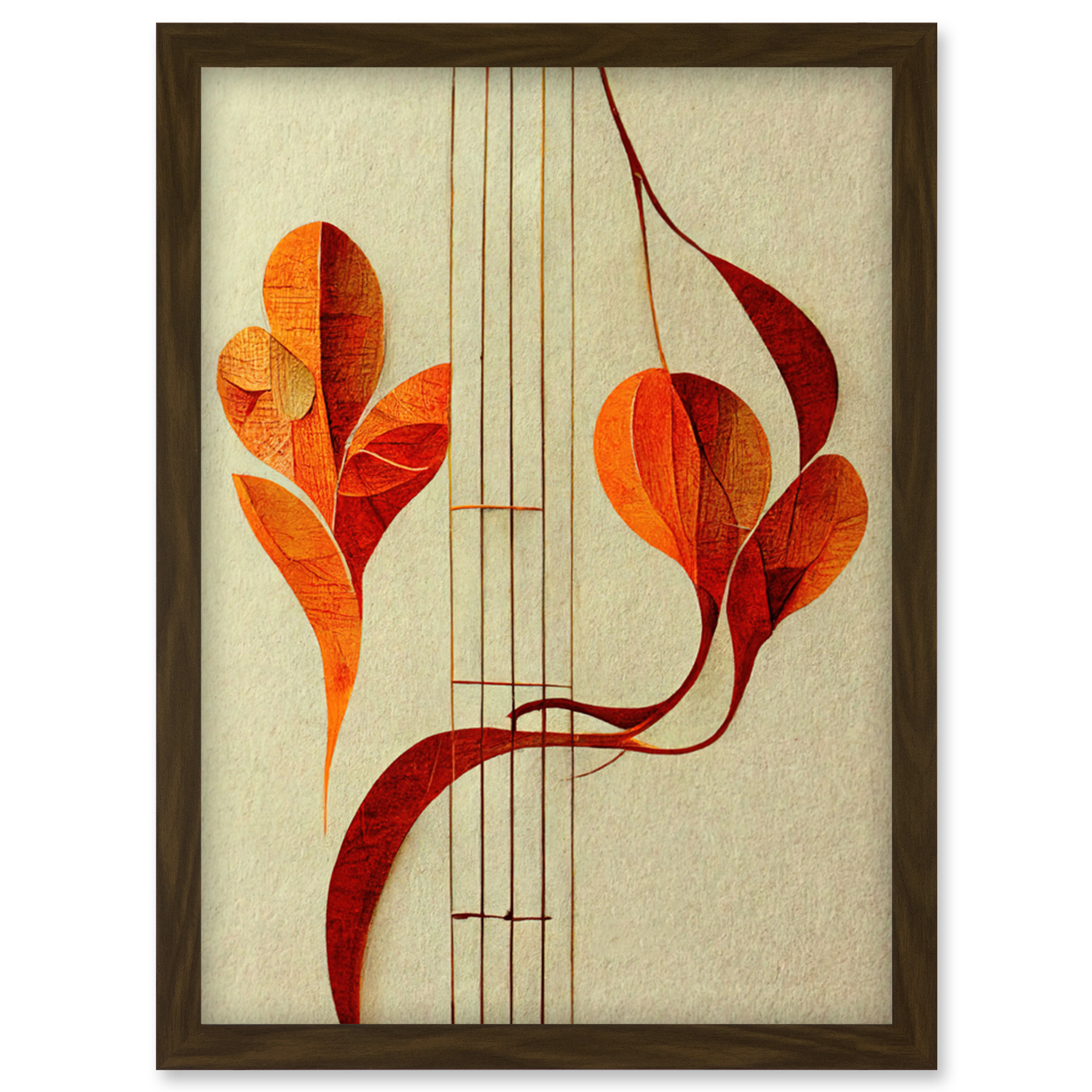 Modern Abstract Orange Autumn Leaf and Musical Notes Music Staff Lines ...
