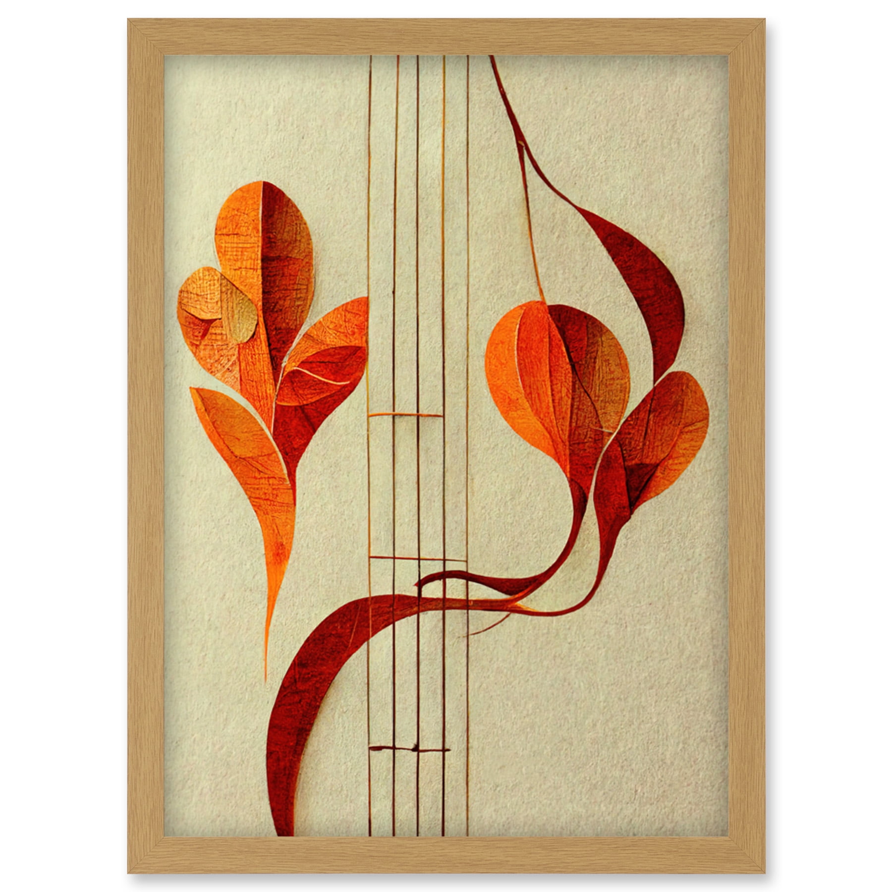 Modern Abstract Orange Autumn Leaf and Musical Notes Music Staff Lines ...