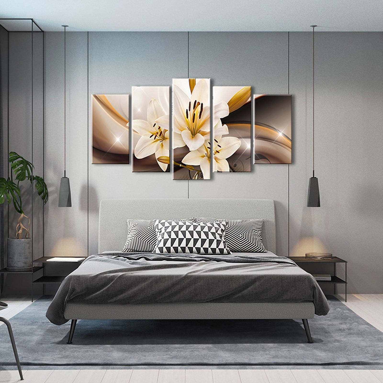 Modern Abstract Orchid Wall Art, Flower Theme Canvas Decor, 5-Piece Set ...