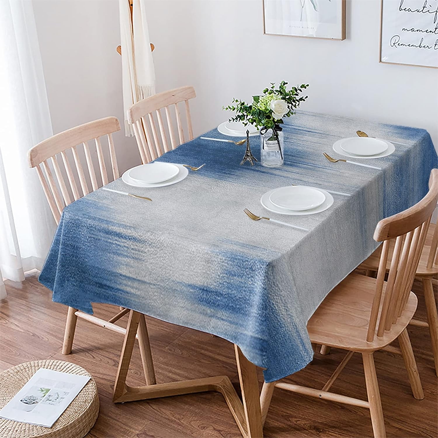 Modern Abstract Painting Blue Grey Tablecloth for Rectangle/Oval Tables ...