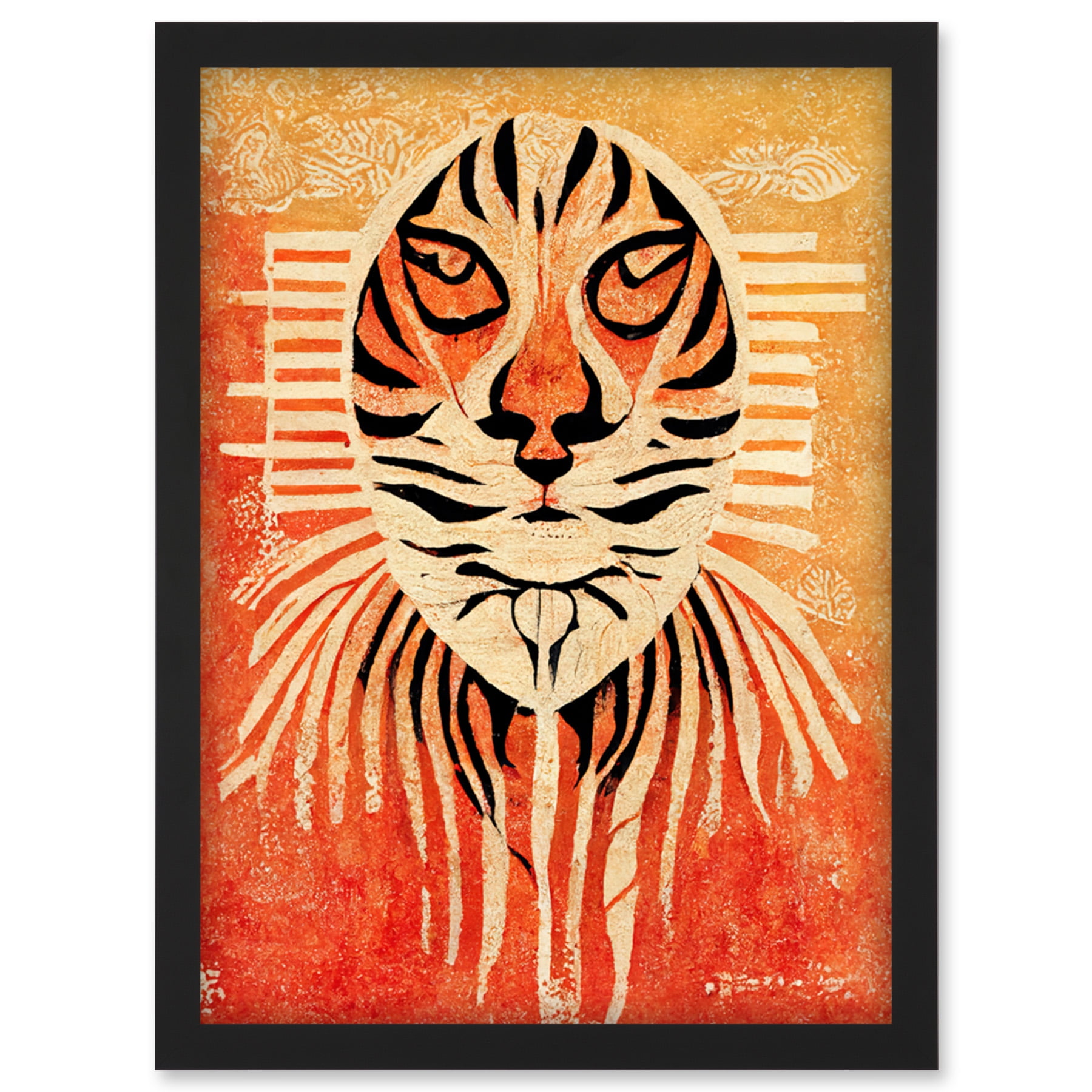 Modern Abstract Painting Quirky Tiger Warm Orange Artwork Framed Wall ...