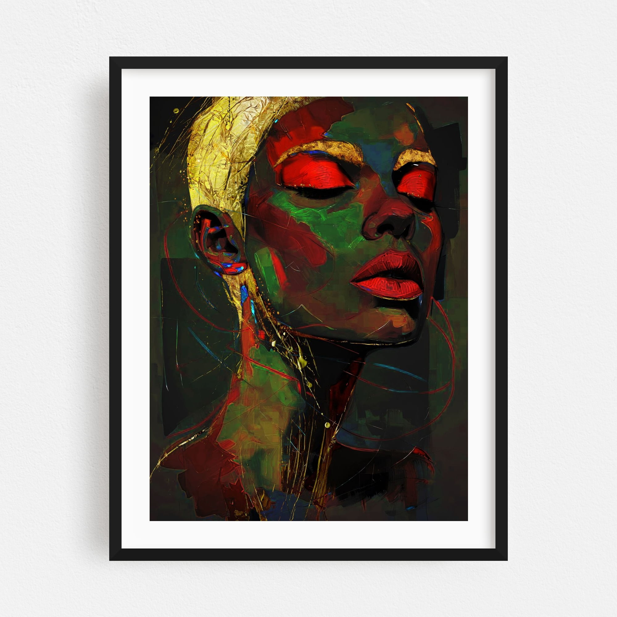 Modern Abstract Portrait of a Serene Woman with Closed Eyes - Digital ...
