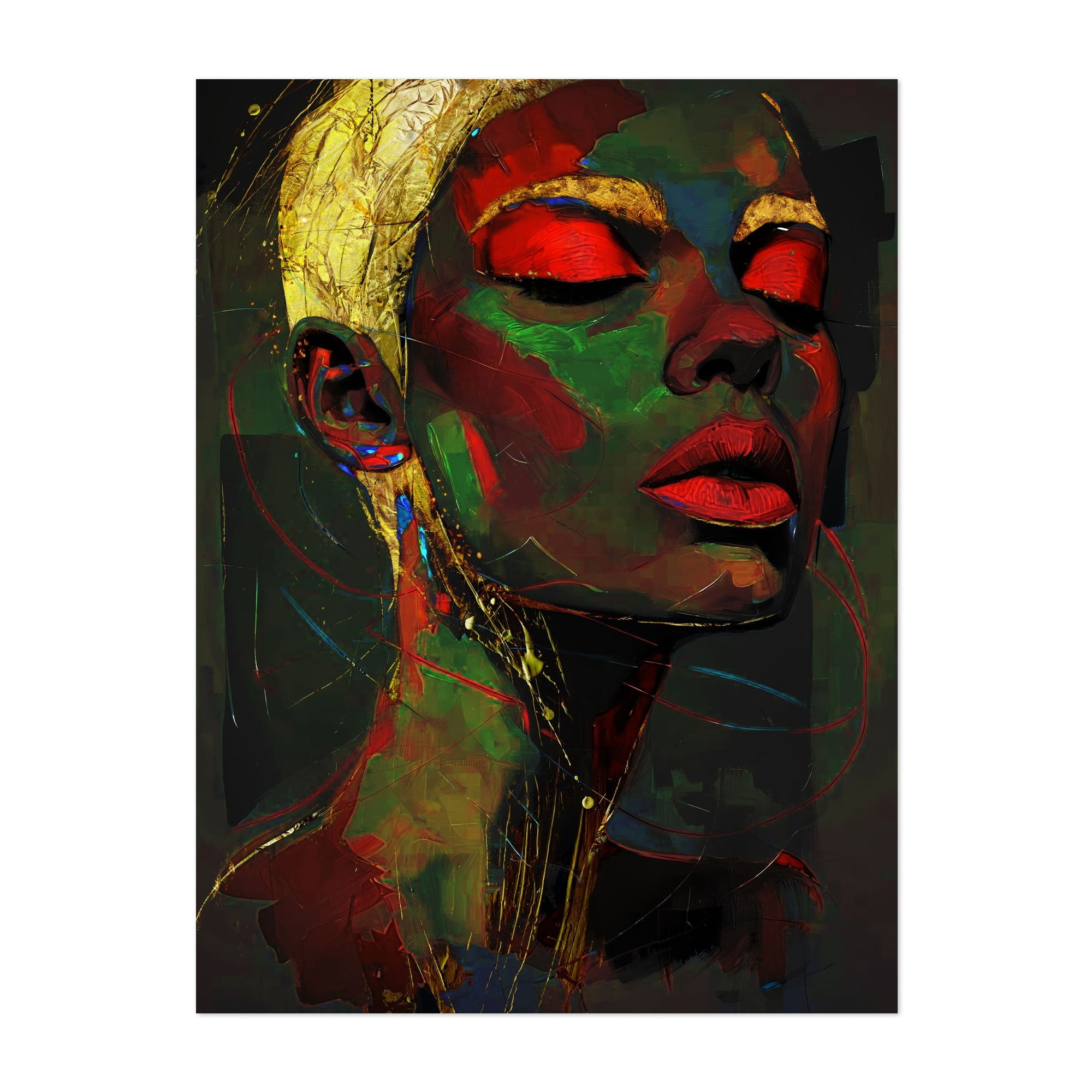 Modern Abstract Portrait of a Serene Woman with Closed Eyes - Digital ...