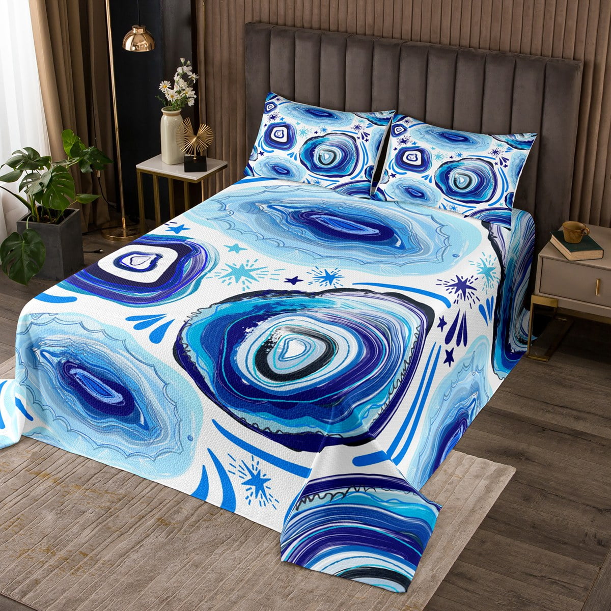 Modern Abstract Quilt Set Twin Size Navy Blue Swirl Bedspread Set ...