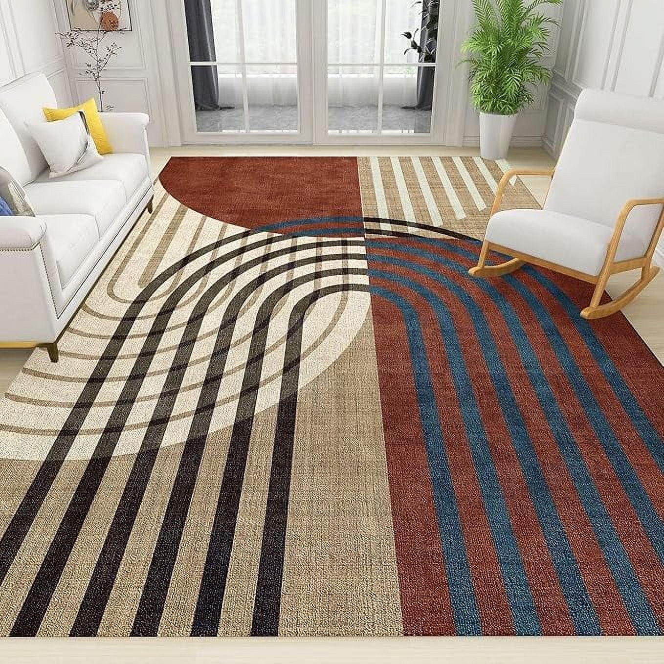 Modern Abstract Rainbow Area Rug, Retro Traditional Geometric Stripe ...