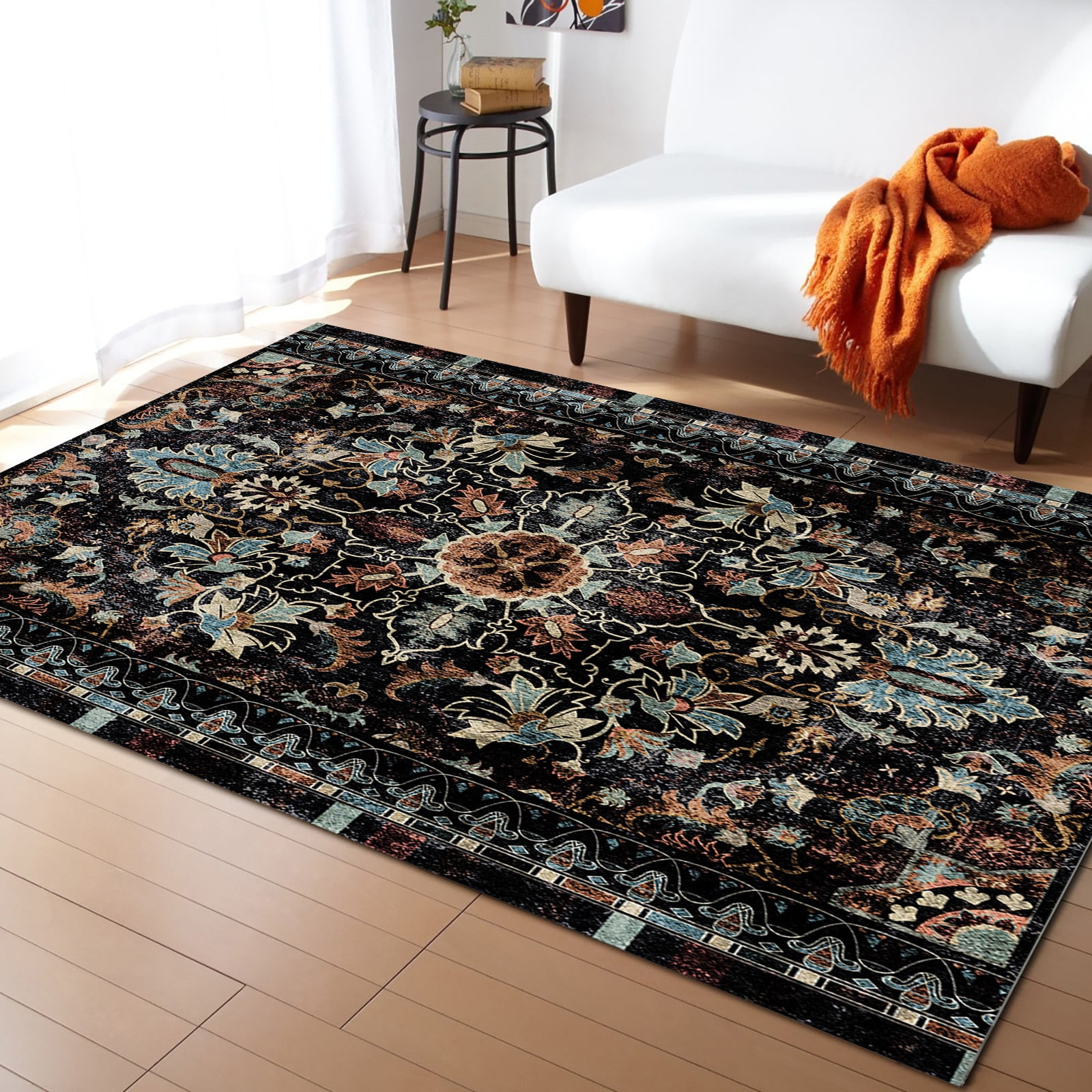 Modern Abstract Retro Blue Living Room Carpet Coffee Table Floor Mat ...