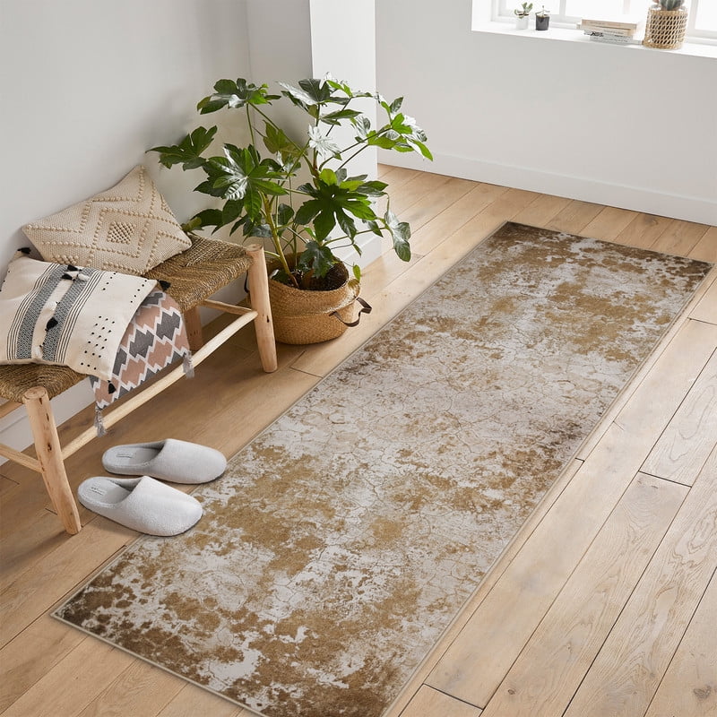Modern Abstract Runner Rug 2x6 Washable Hallway Rug Runner Neutral Soft ...