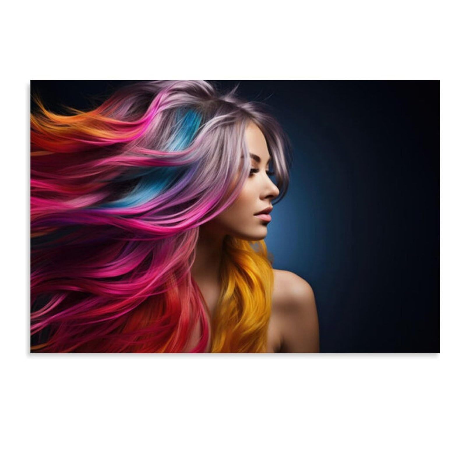 Modern Abstract Salon Hair Art Multicolored Hair For Women Wall Art ...
