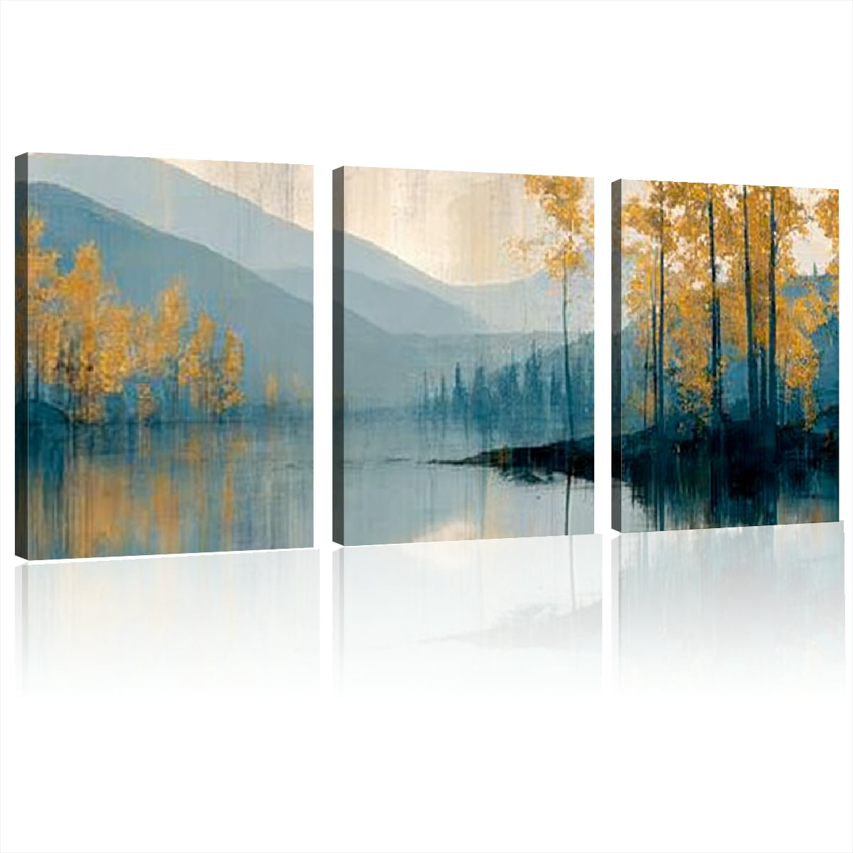 Modern Abstract Scenery Canvas Art Print, Serene Lake & Mountain ...