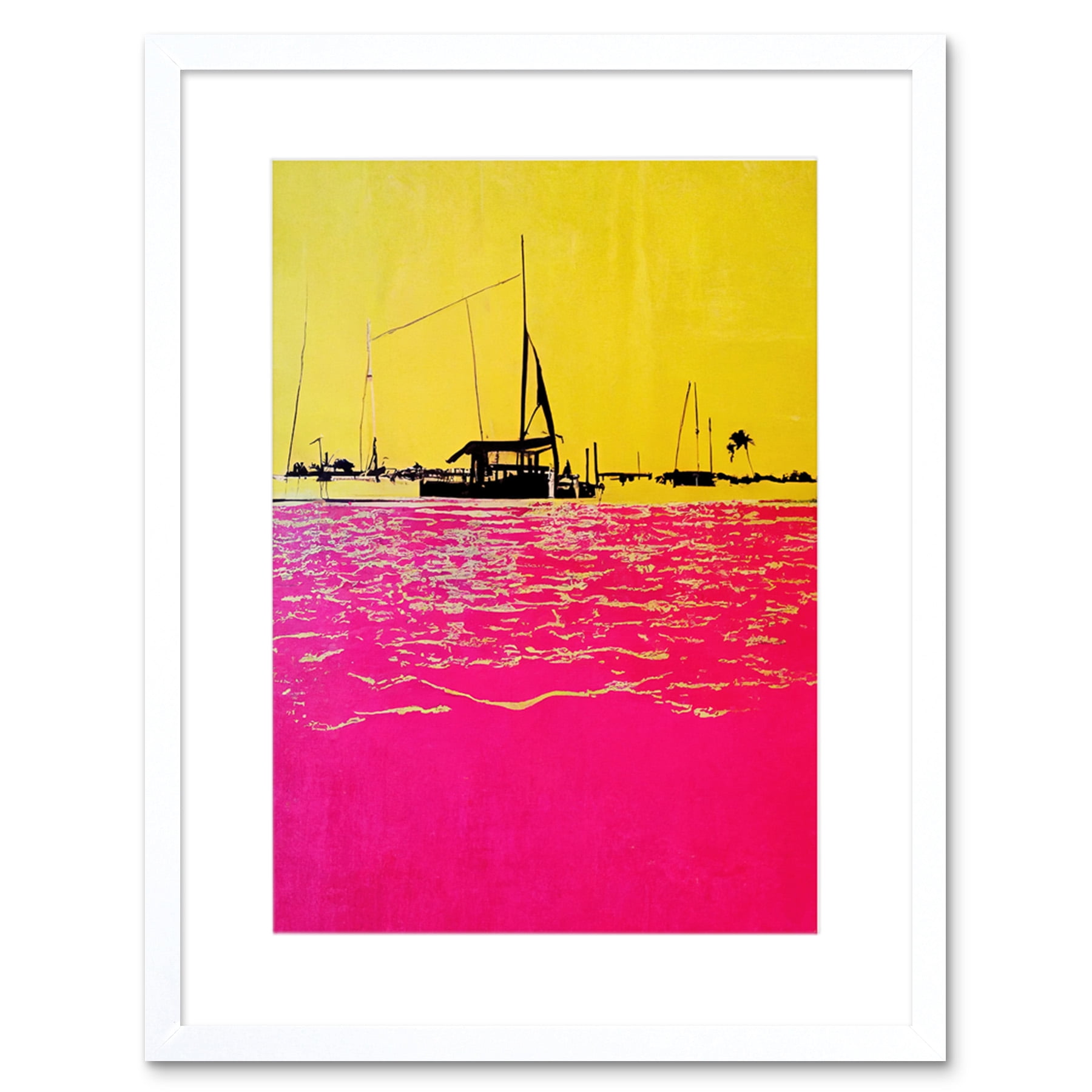 Modern Abstract Seaside Port With Colour Blocking Yellow and Hot Pink ...