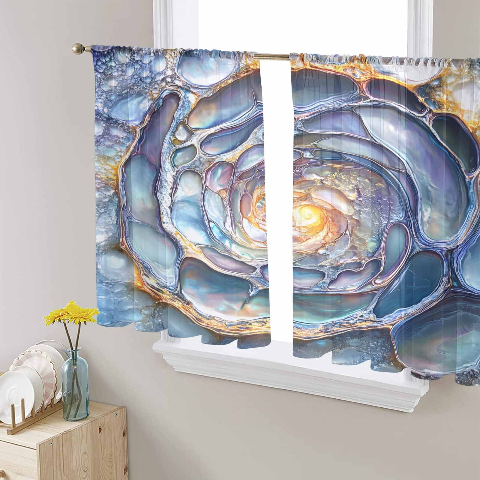 Modern Abstract Sheer Curtains 45 Inch Length 2 Panels Set for Living ...