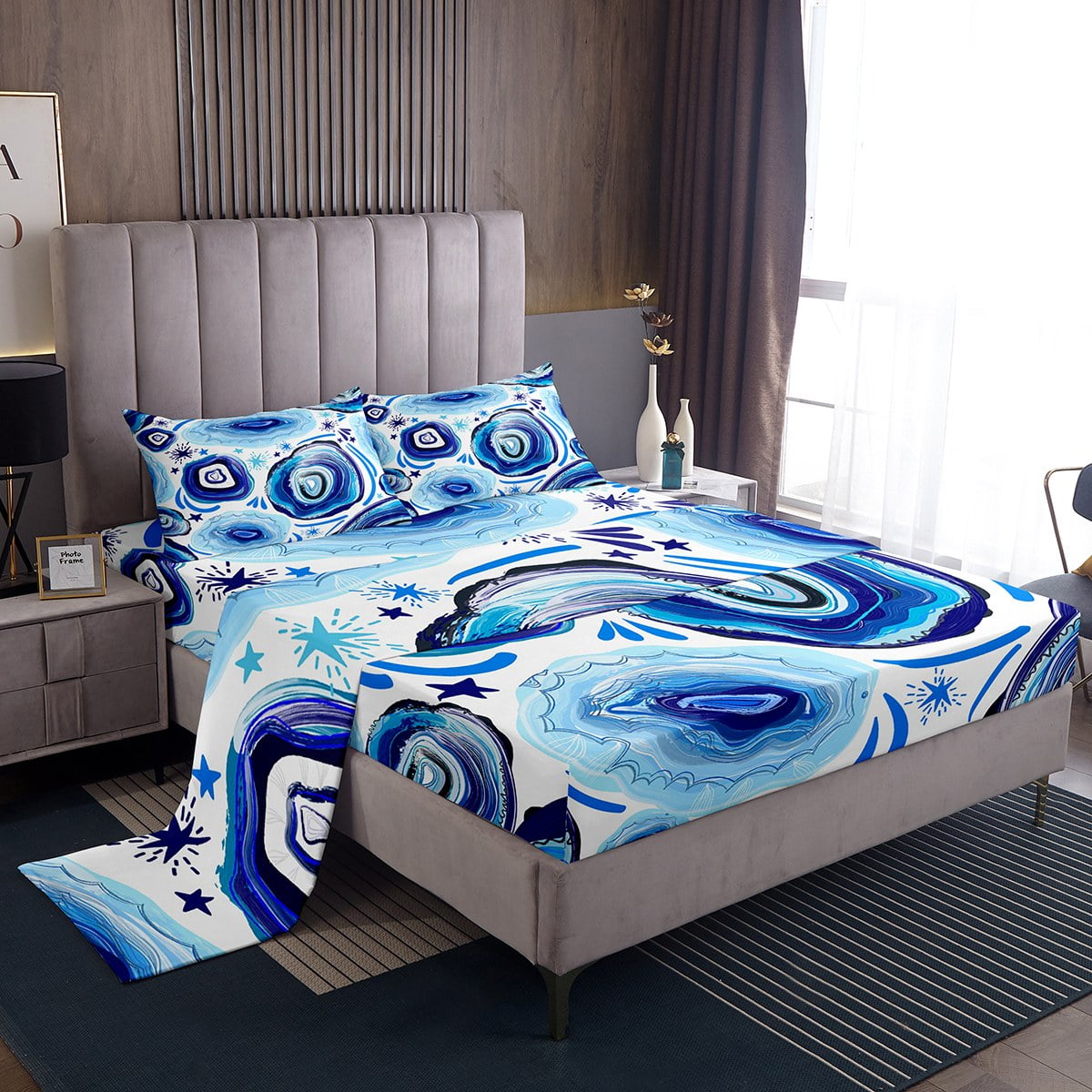 Modern Abstract Sheets King Size Navy Blue Swirl Bed Sheets Set ...
