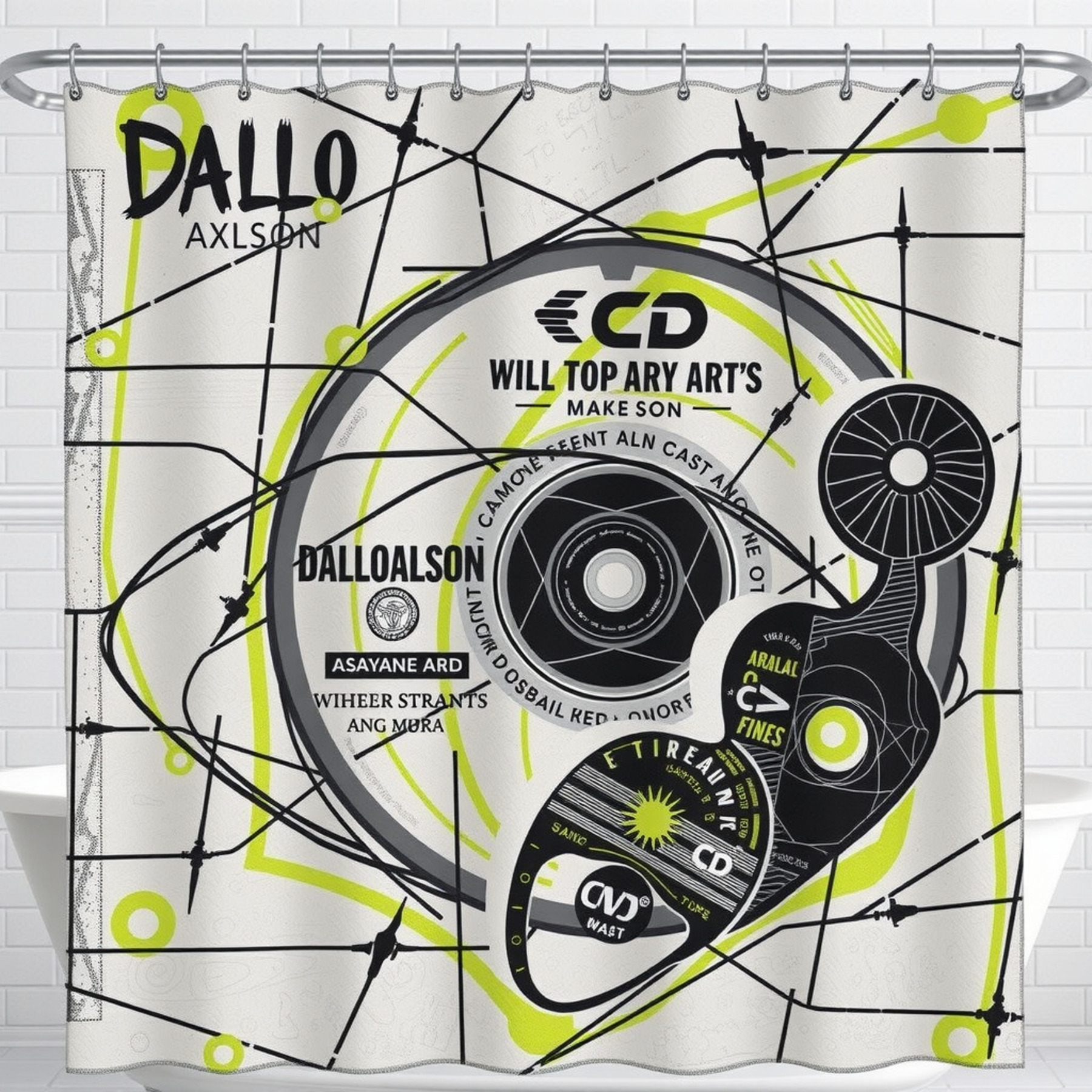 Modern Abstract Shower Curtain - Map Design with Green Accents, "WILL ...