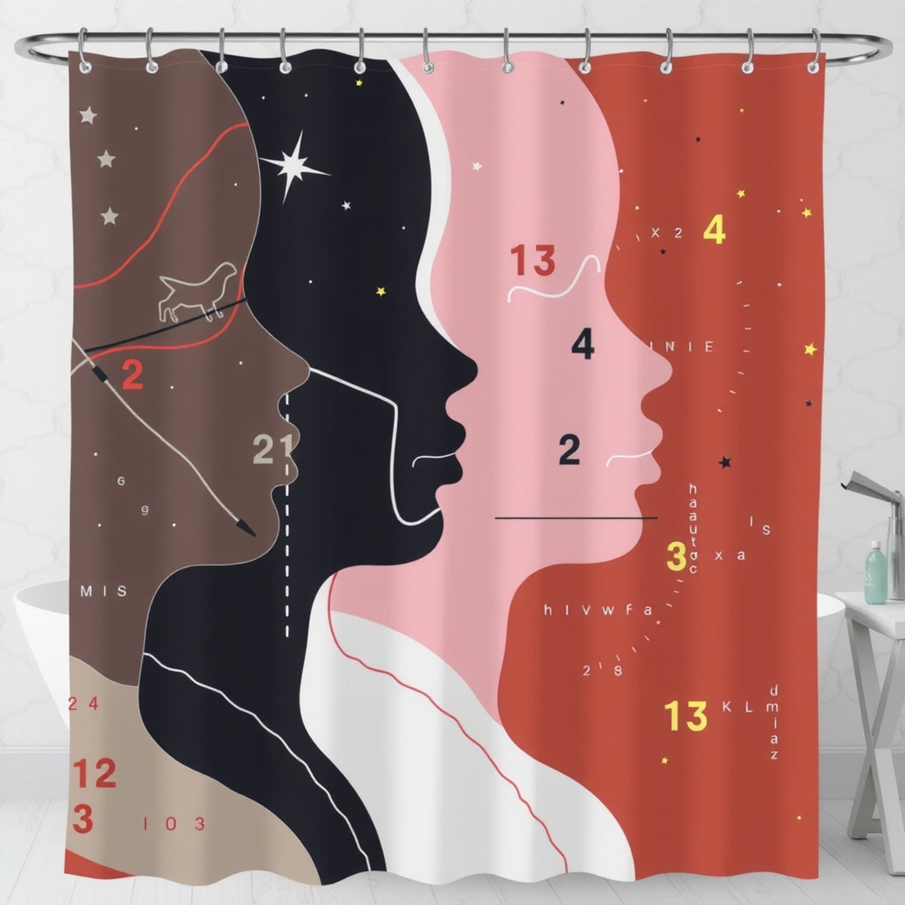 Modern Abstract Shower Curtain with Profiles Stars & Numbers - Bold ...