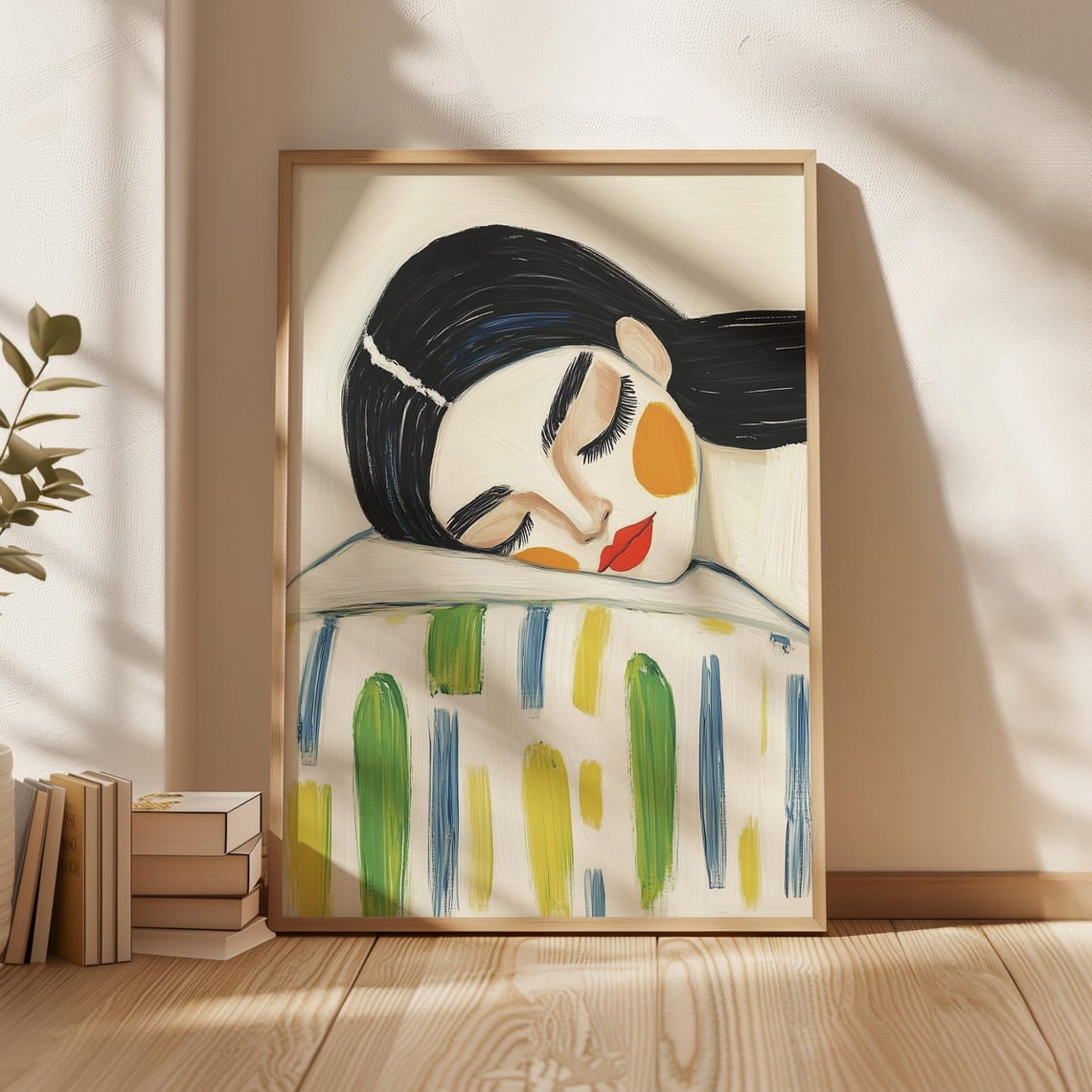 Modern Abstract Sleeping Woman Print, Colorful Brushstroke Art, Cozy ...