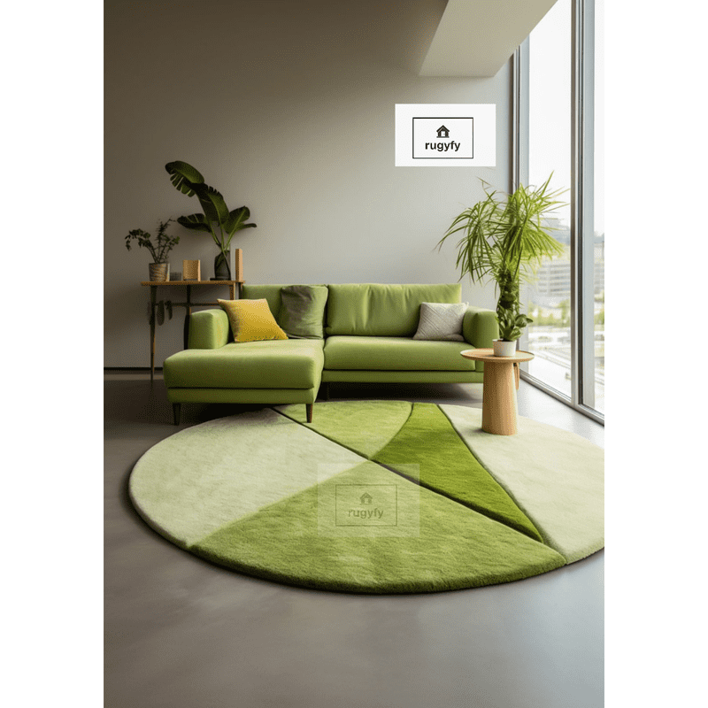 Modern Abstract Soothing Green Color Circle High and Low Pile Rug ...
