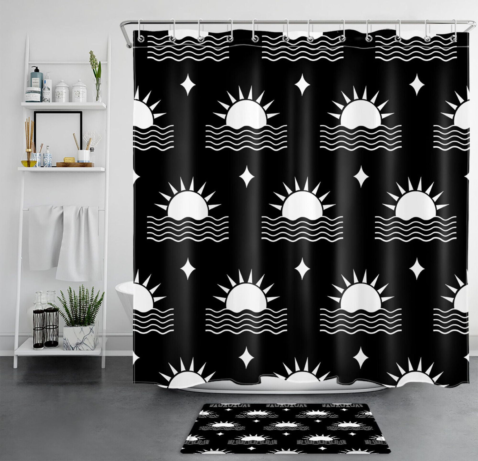 Modern Abstract Sunburst Shower Curtain Set Elevate Your Bathroom