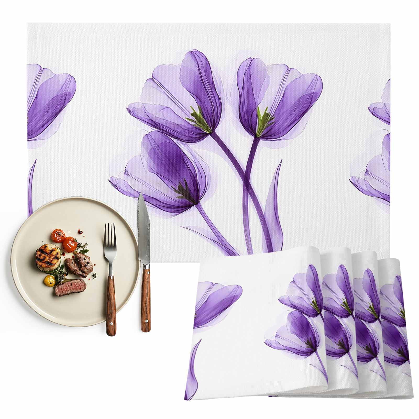 Modern Abstract Tulip Flower Placemat of 1 PC, Violet Purple Table Mats ...