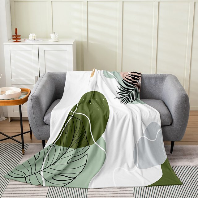 Modern Abstract Twin 60x80 Fleece Blanket,Monstera Blanket,Green ...