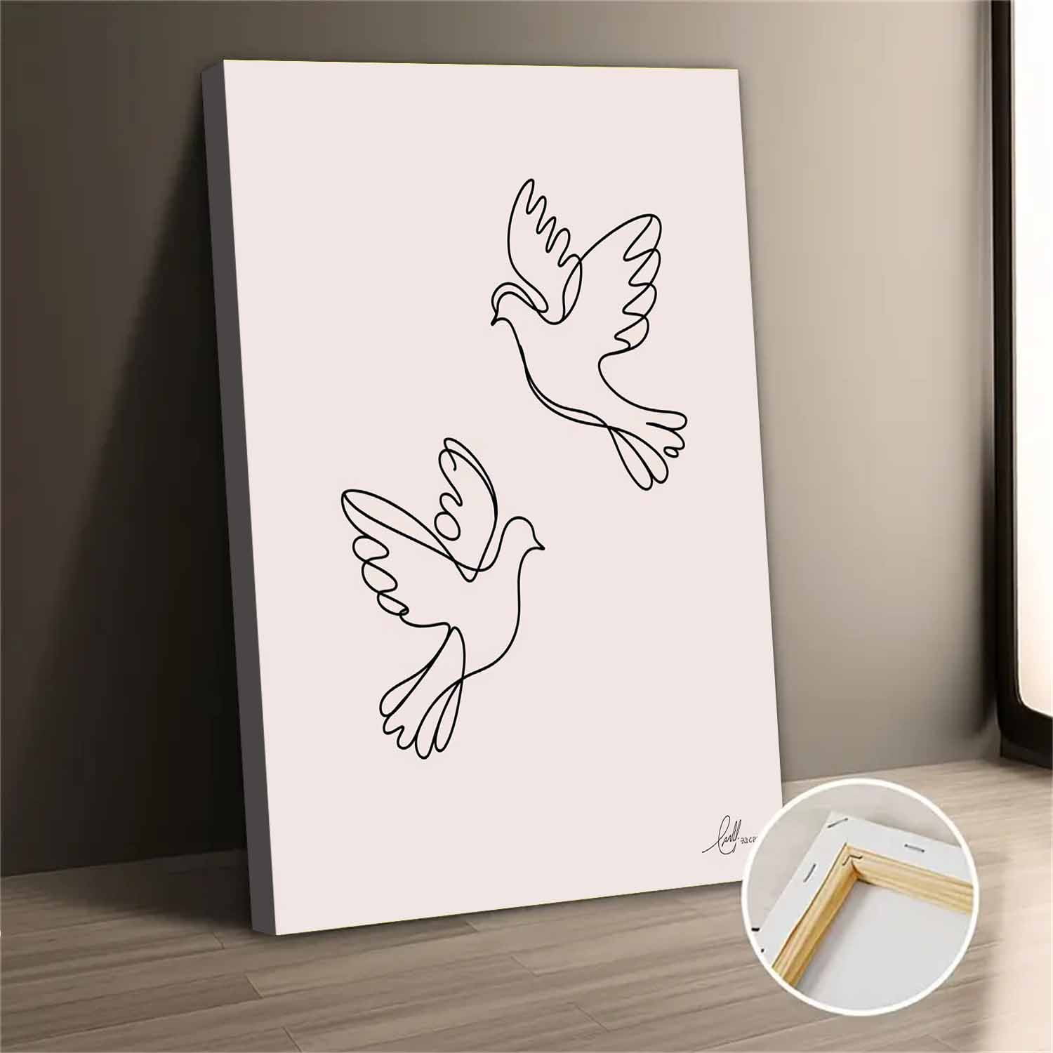 Modern Abstract Two Doves Canvas Wall Art Print for Bedroom Living Room ...