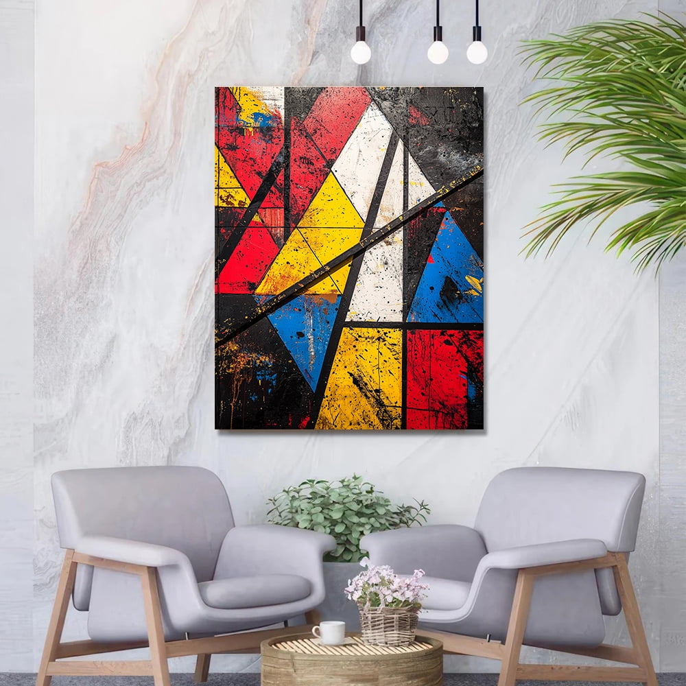 Modern Abstract Wall Art - Bold Color Block Canvas Print with Black ...