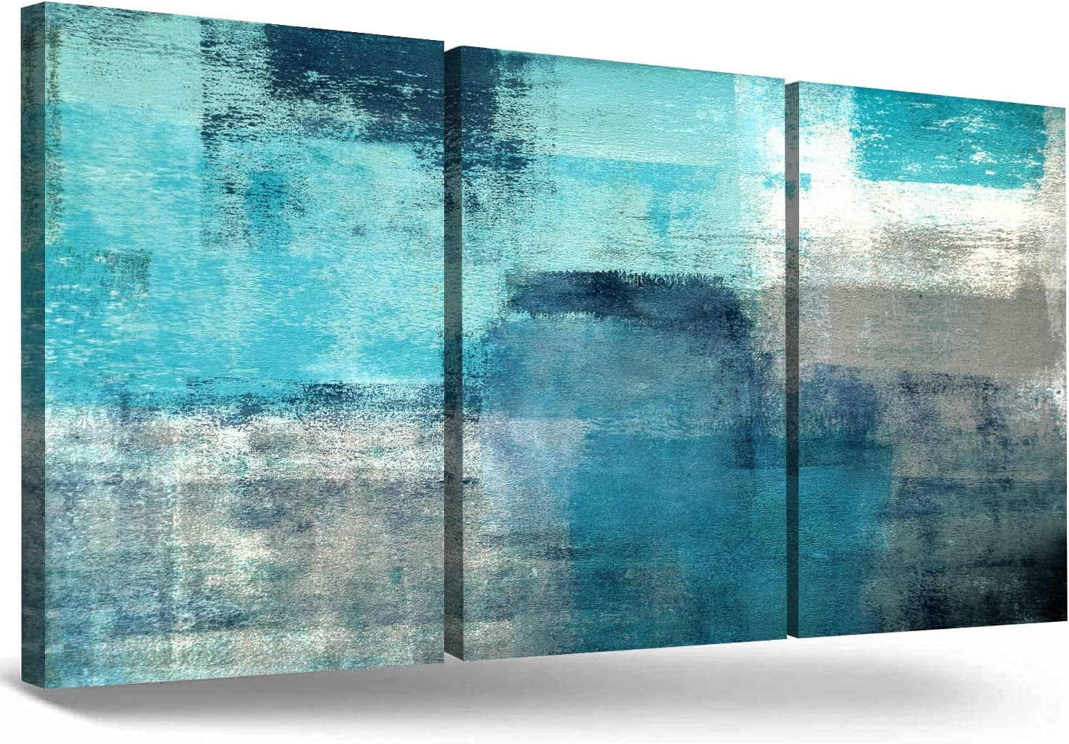 Modern Abstract Wall Art Decor - Turquoise and Grey Teal Canvas ...