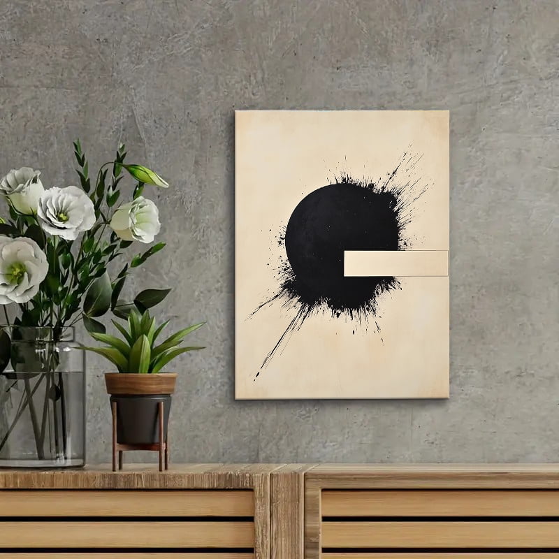 Modern Abstract Wall Art - Pine Frame Art Print | Black Ink Splatter ...