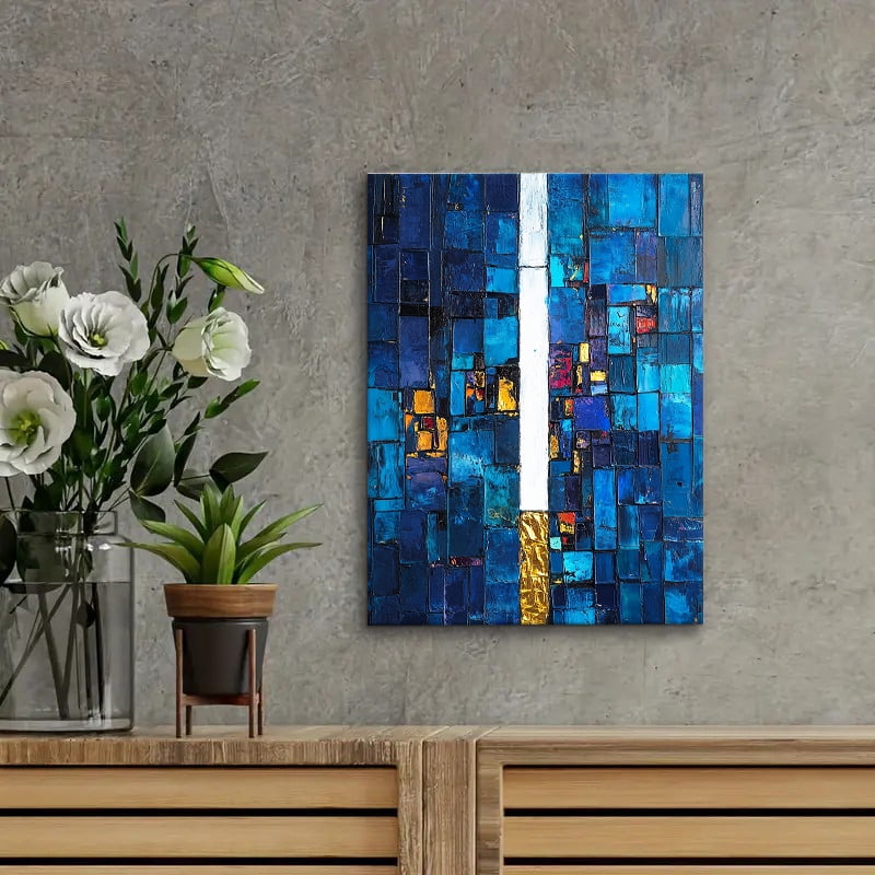 Modern Abstract Wall Art - Pine Frame Art Print | Navy Blue & Gold ...