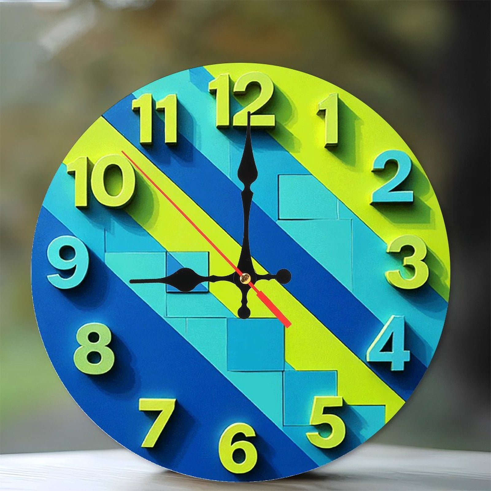 Modern Abstract Wall Clock Geometric Design 10-Inch Silent Wooden Wall ...