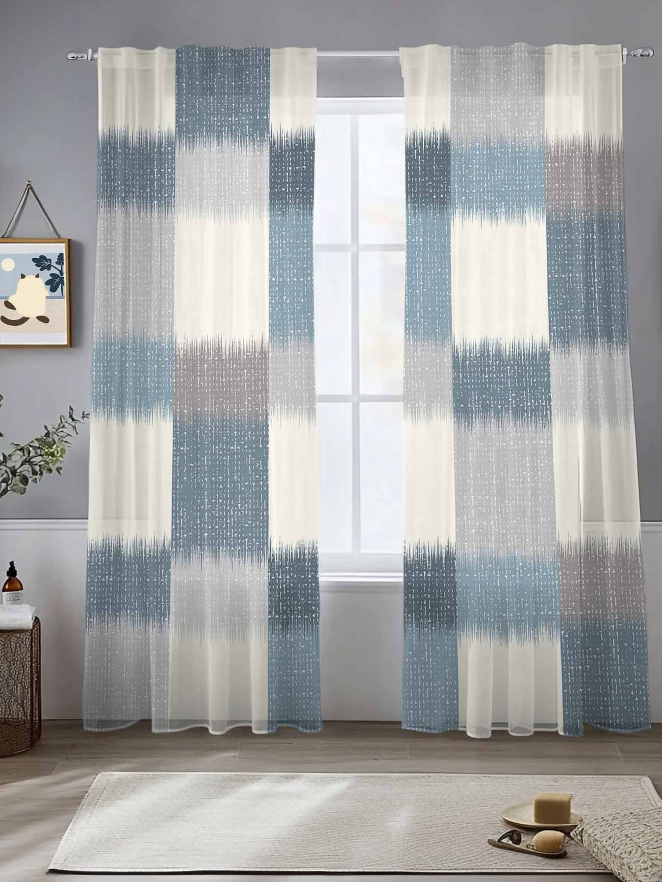 Modern Abstract Water Blue Sheer Curtains 108 Inches Long 2 Panels ...