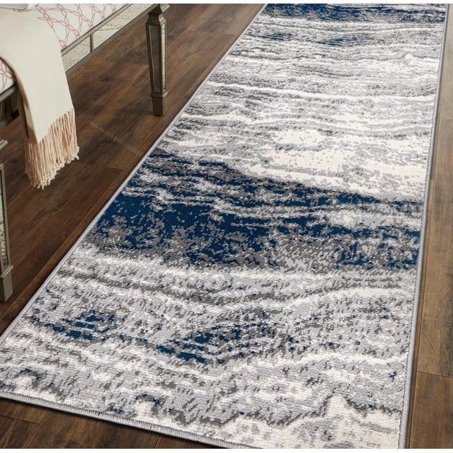 Modern Abstract Wave Area Rug 2'x7' Blue Runner Rug - Walmart.com