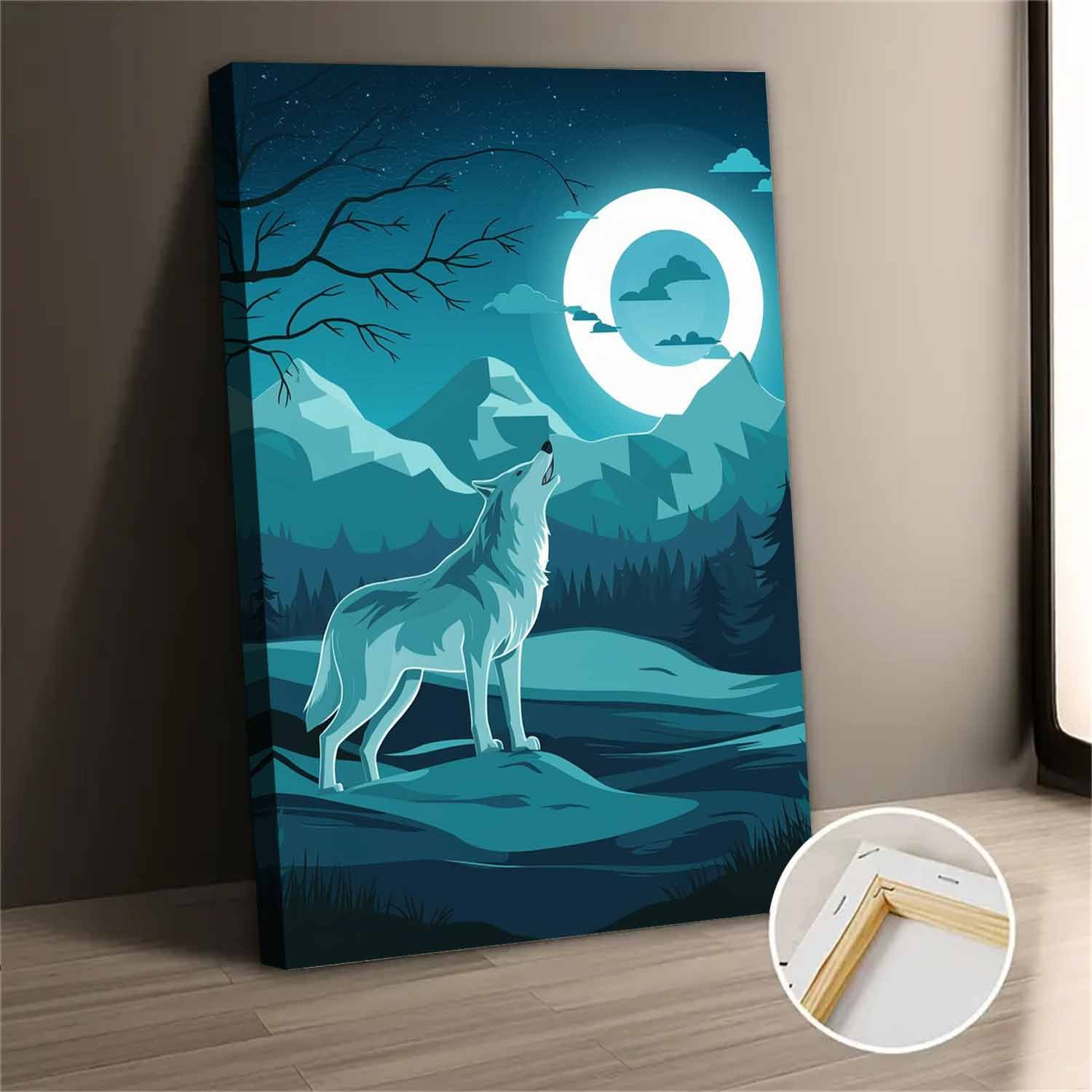 Modern Abstract Wolf Howling At Moon Canvas Wall Art - Walmart.com