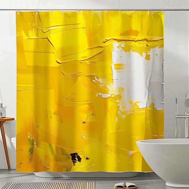 Modern Abstract Yellow Shower Curtain Elegant Bathroom Decor White