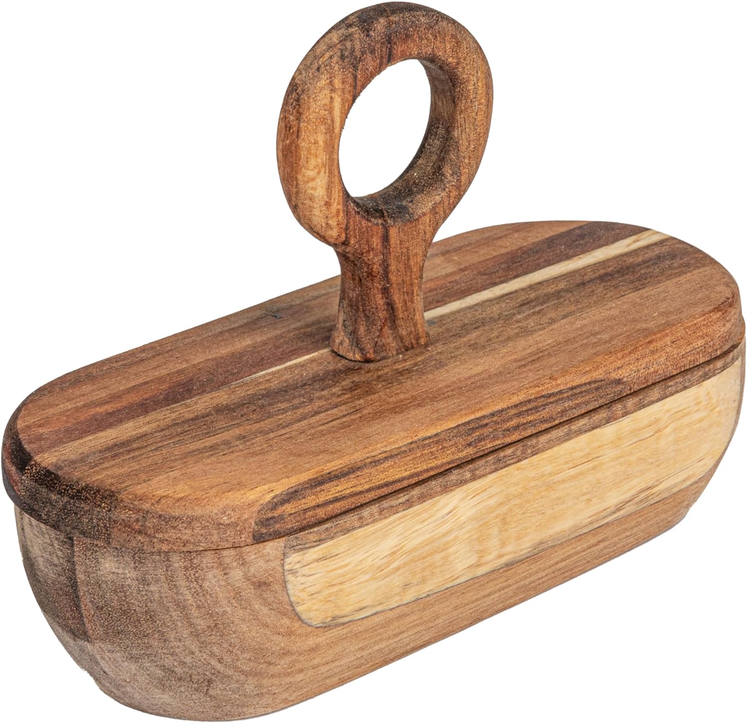 Modern Acacia Wood Divided Container with Lid, Natural - Walmart.com
