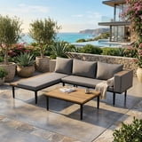 Modern Acacia Wood Patio Furniture Set with Removable Cushions, Coffee ...