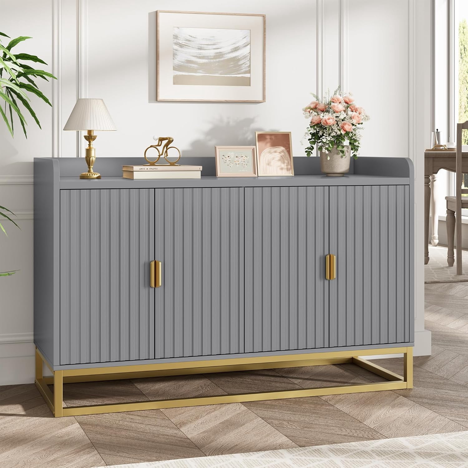 Modern Accent 47.2" Fluted Sideboard with Ample Storage, Wood Kitchen ...
