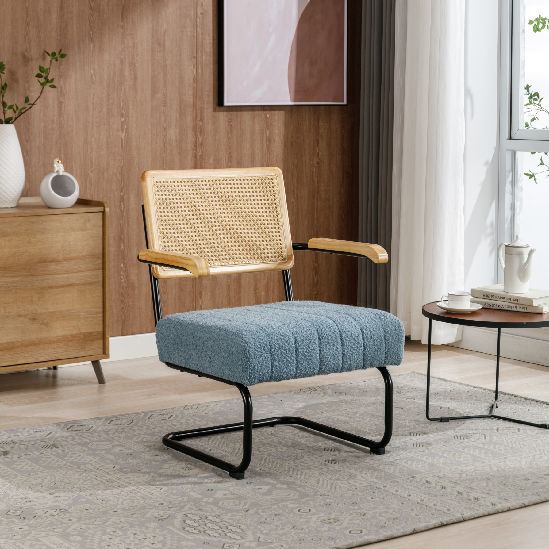 Modern Accent Arm Chair with Black Metal Frame, Comfy Reading Chair ...